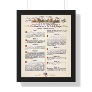 US Bill of Rights Poster USA Historical Document Framed Vertical Poster ...