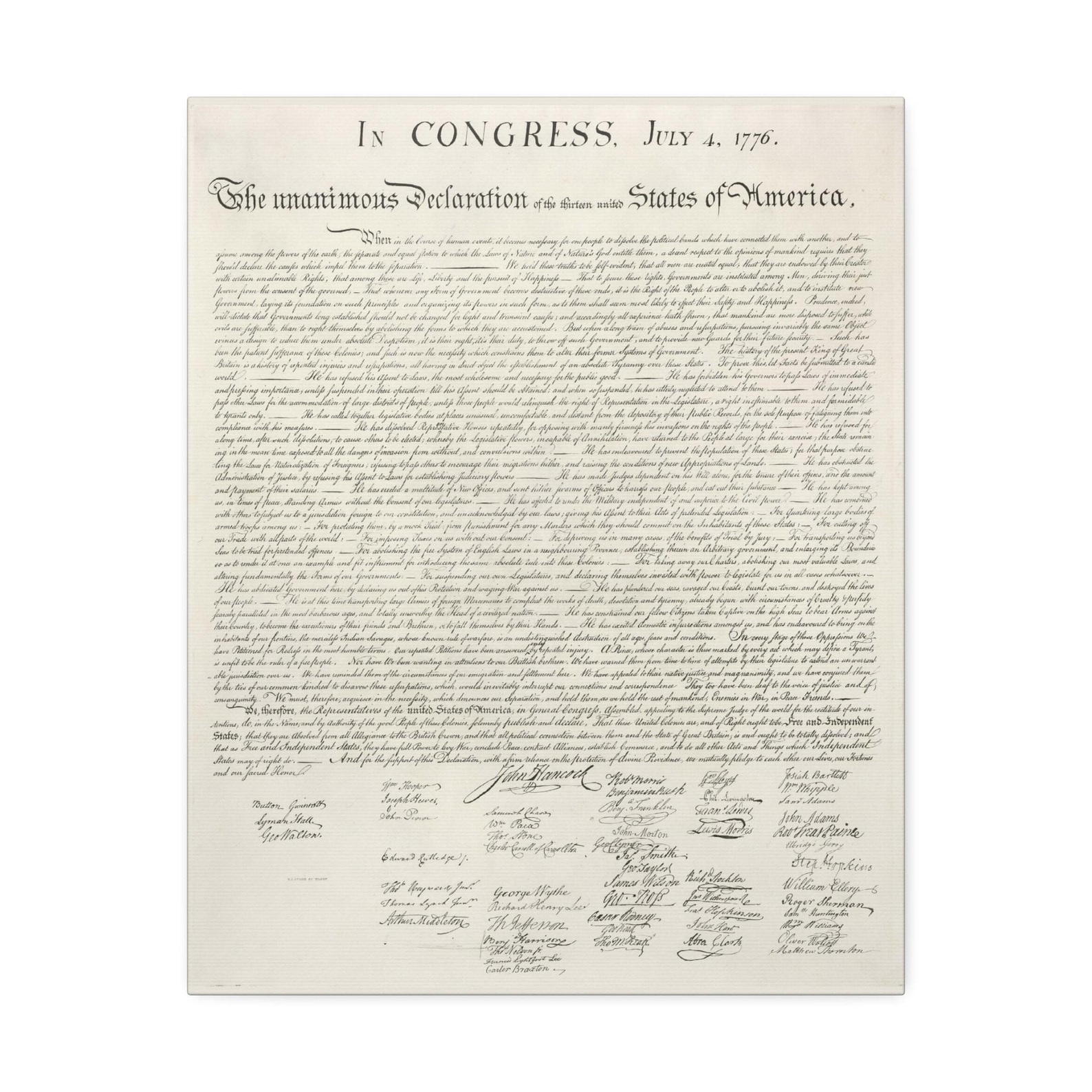 US Declaration of Independence Canvas Stretched, 1.5'' USA Historical ...