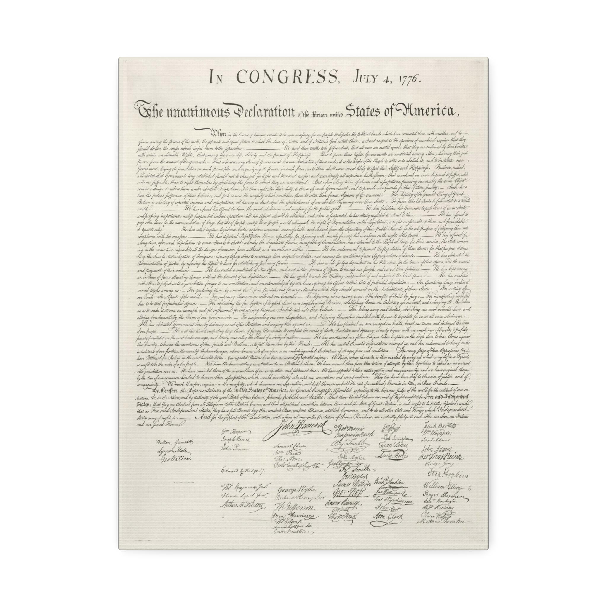 US Declaration of Independence Canvas Stretched, 1.5'' USA Historical ...