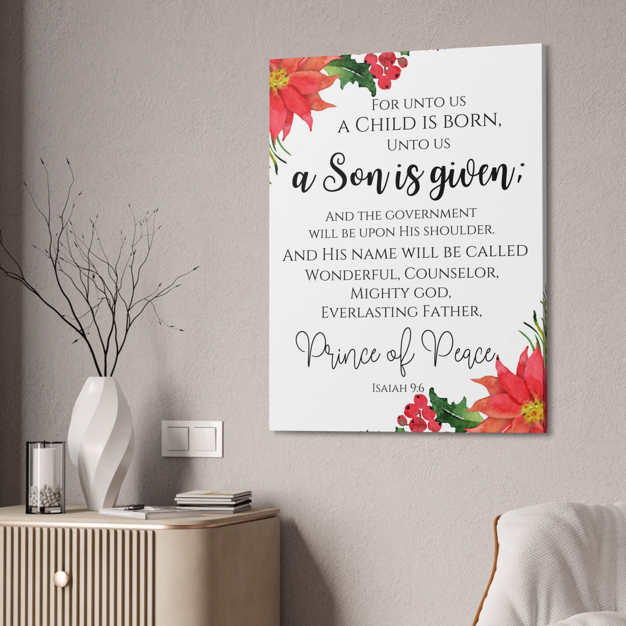 Isaiah 9:6 A Son is Given Canvas Stretched, 1.5'' Bible Verse Scripture ...