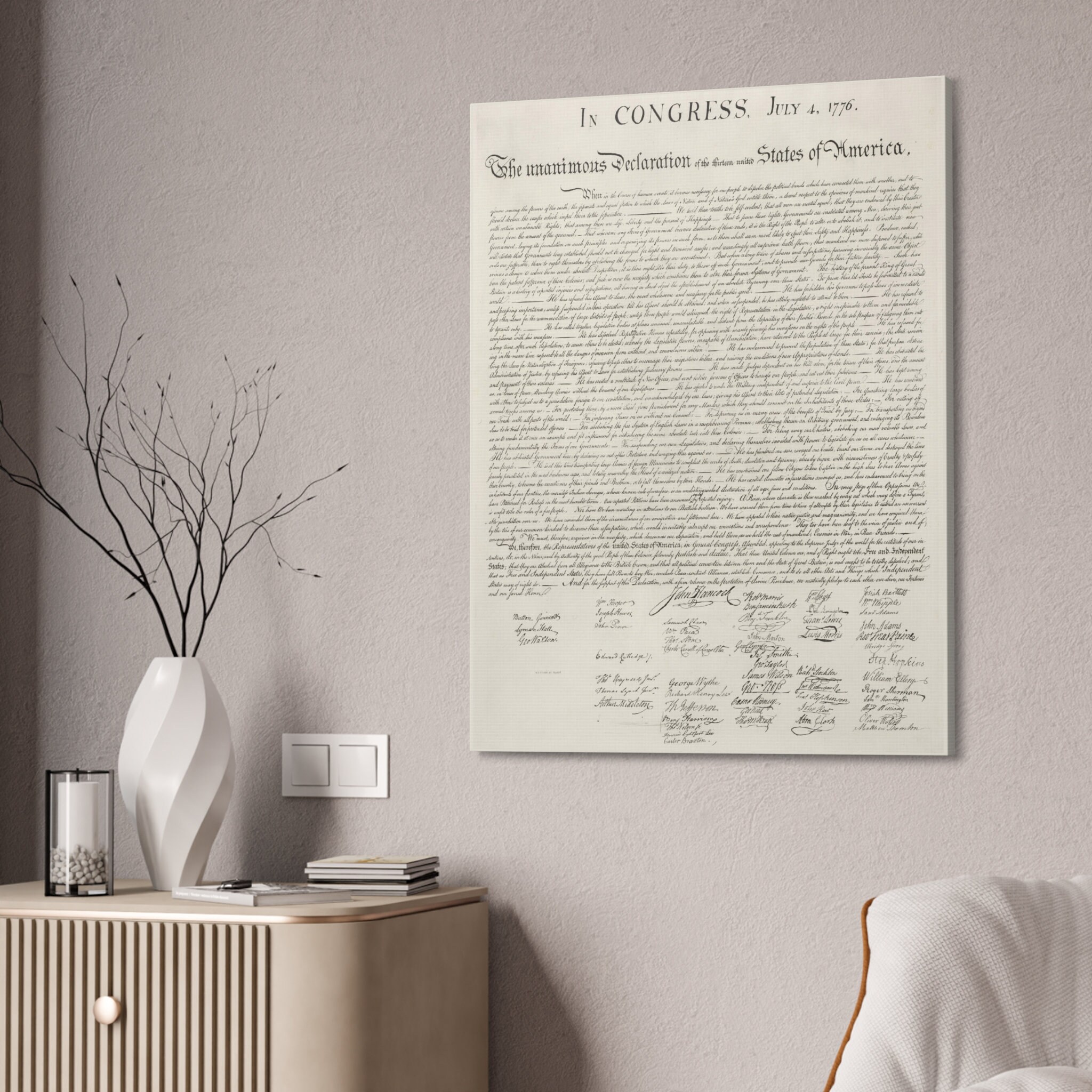 US Declaration of Independence Canvas Stretched, 1.5'' USA Historical ...