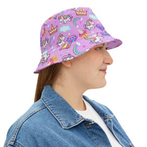 Magical Unicorn and Cupcake Bucket Hat, Unisex, Unicorns, Cupcakes, Diamonds, Crowns, Rainbows ...