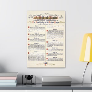 US Bill of Rights Canvas Stretched, 1.5'' USA Historical Document 16x24 - 24x36 Americana ...