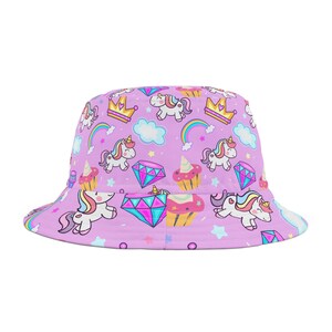 Magical Unicorn and Cupcake Bucket Hat, Unisex, Unicorns, Cupcakes, Diamonds, Crowns, Rainbows ...