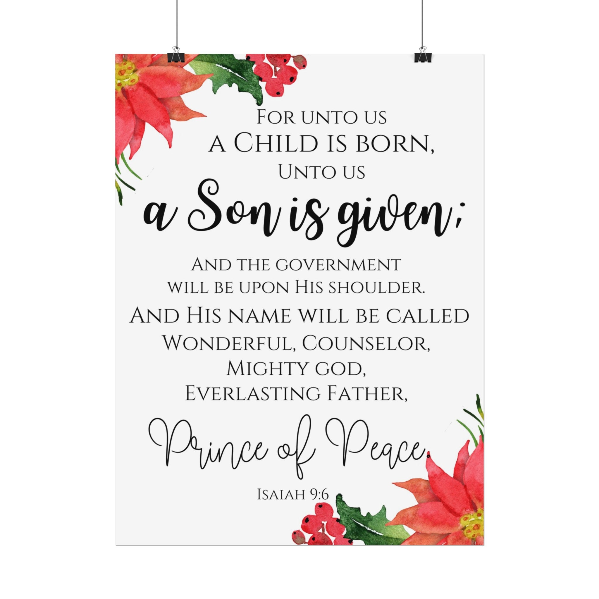 Isaiah 9:6 A Son is Given Rolled Poster Bible Verse Scripture Jesus ...