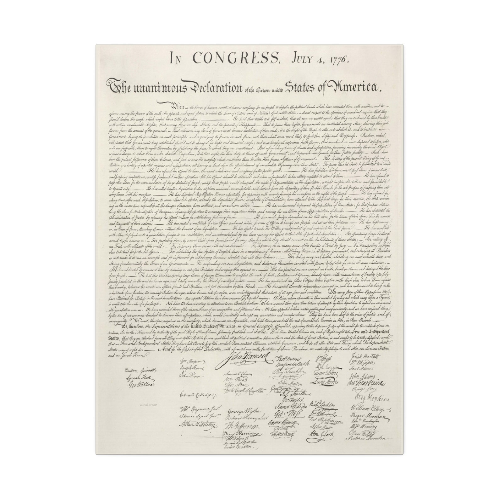 US Declaration of Independence Canvas Stretched, 1.5'' USA Historical ...