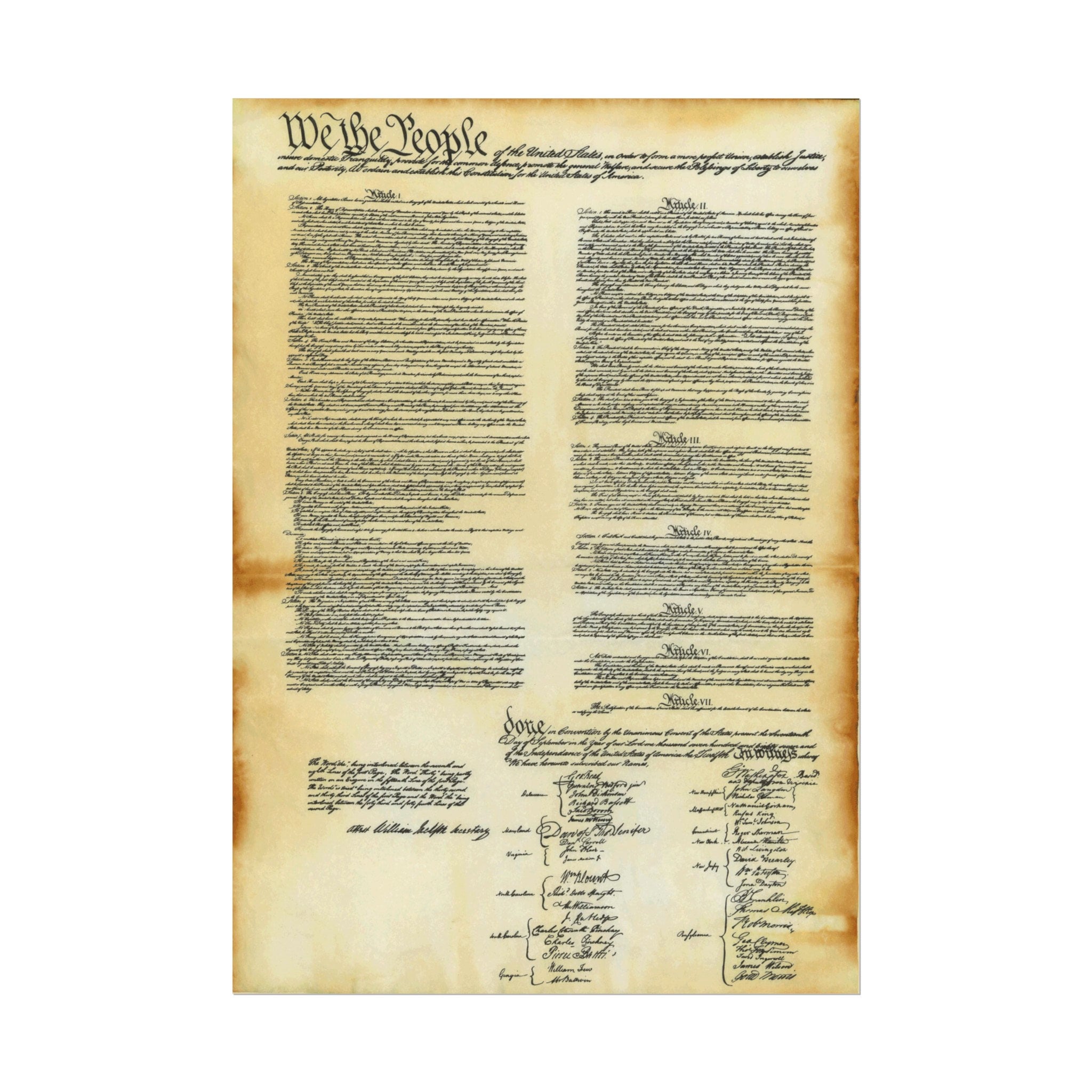 US Constitution Poster USA Historical Document 24"x26" 1776 1787 ...