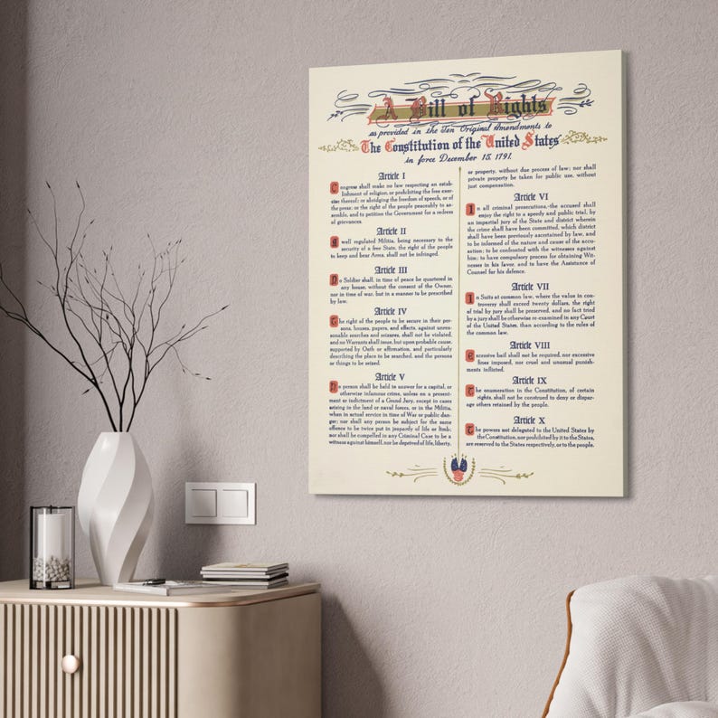 US Bill of Rights Canvas Stretched, 1.5'' USA Historical Document 30x40 ...
