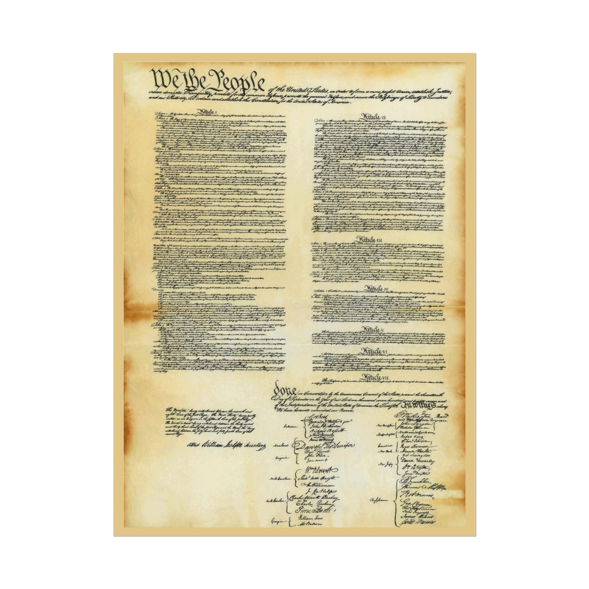 US Constitution Poster USA Historical Document 6"x8" 1776 1787 ...