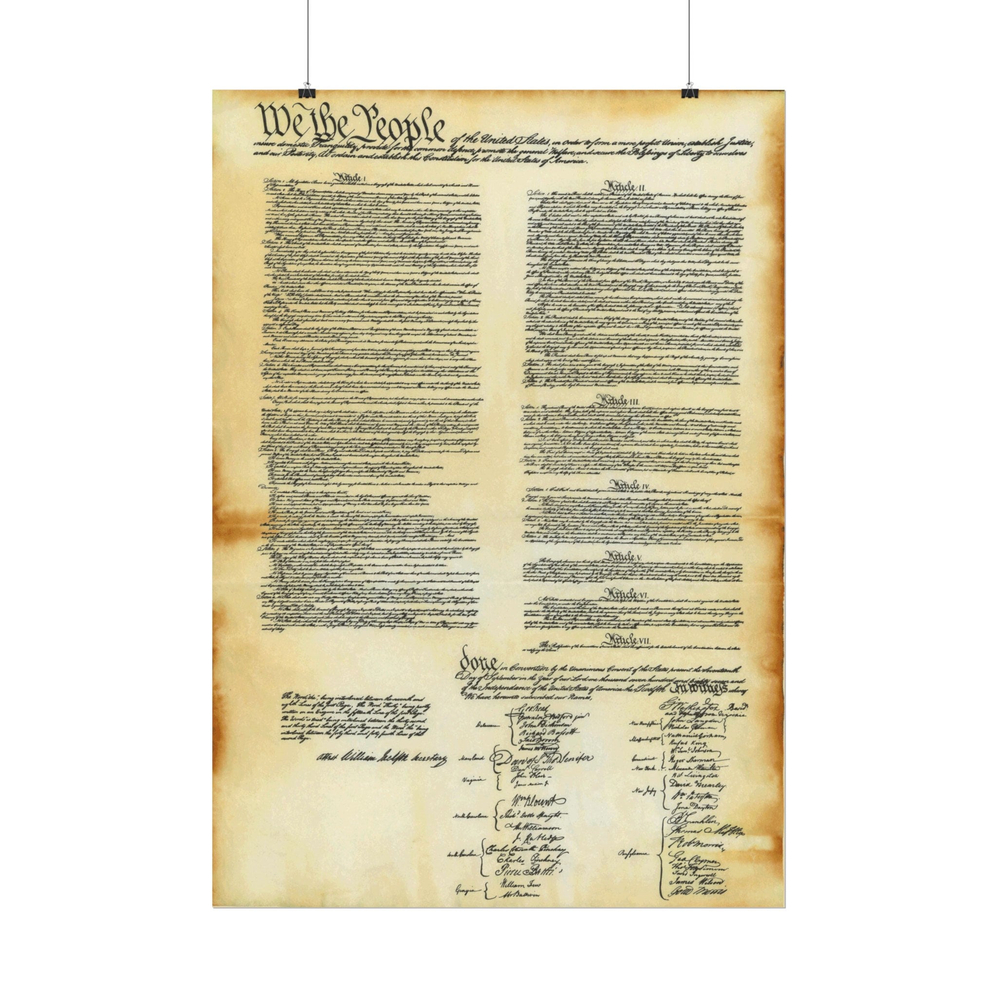 US Constitution Poster USA Historical Document 24"x26" 1776 1787 ...