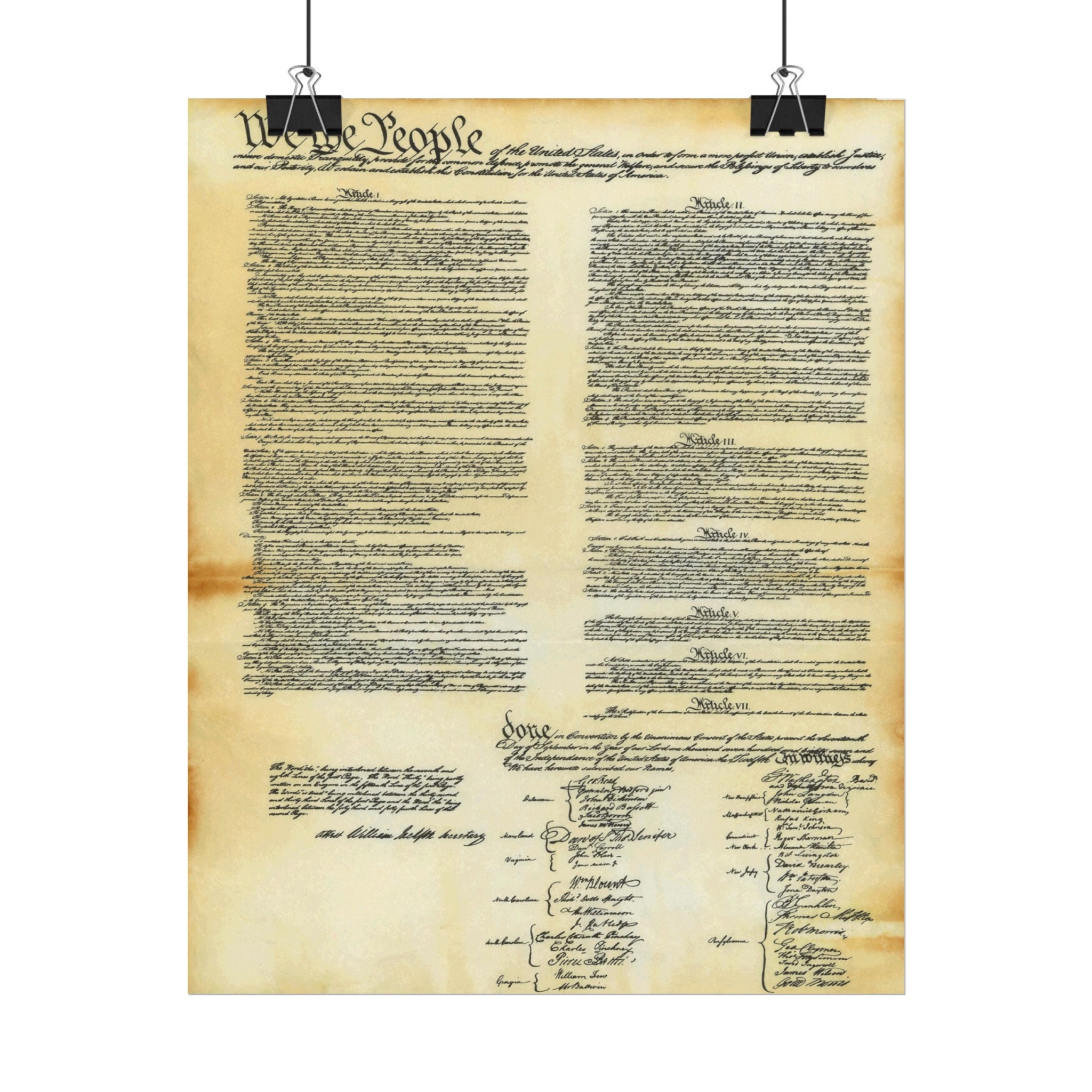US Constitution Poster USA Historical Document 8"x10" - 11"x14" 1776 ...