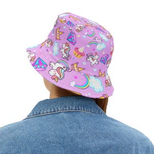 Magical Unicorn and Cupcake Bucket Hat, Unisex, Unicorns, Cupcakes, Diamonds, Crowns, Rainbows ...