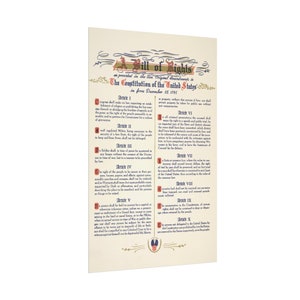 US Bill of Rights Poster USA Historical Document 20"x30" - 22"x34" 1776 ...