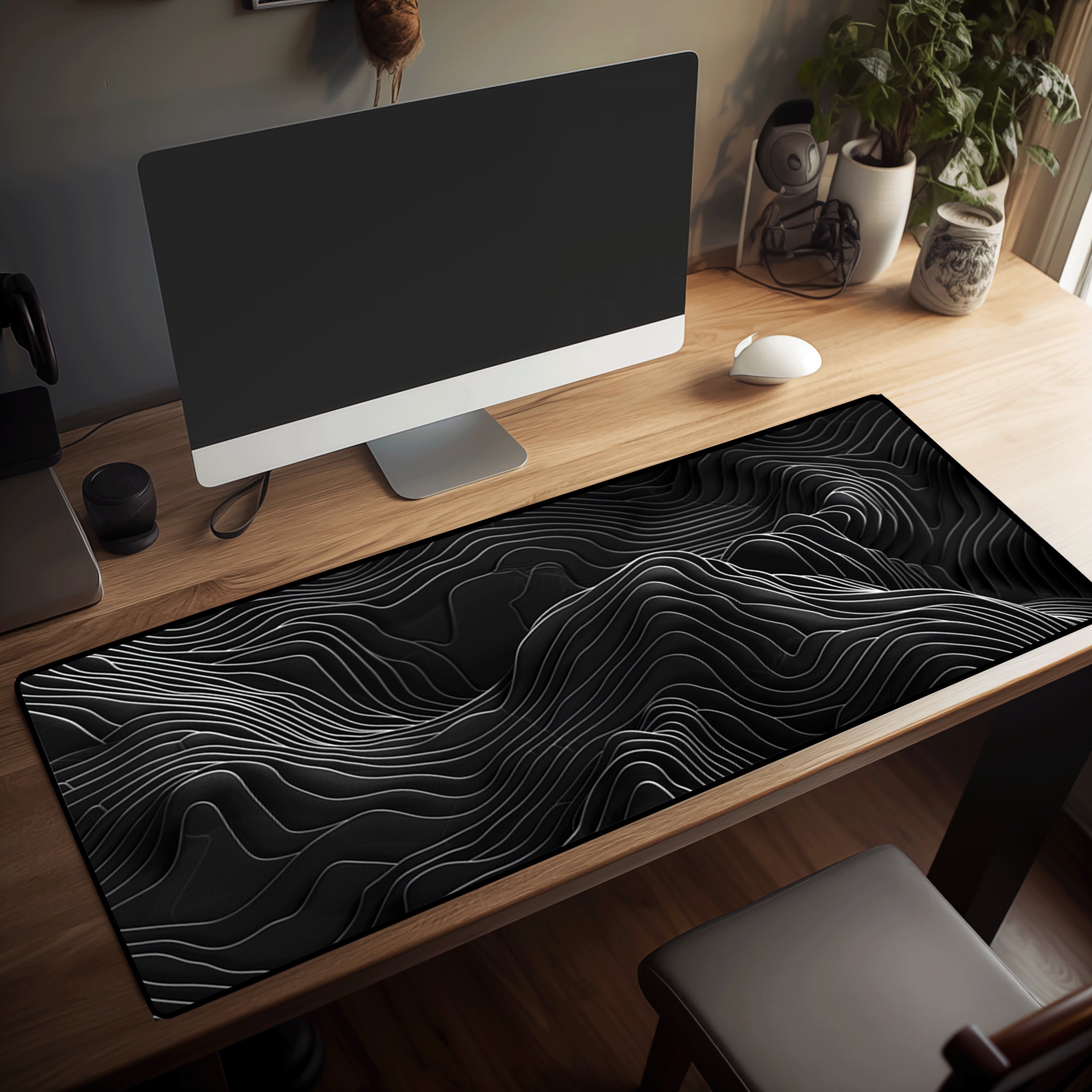 BLACK TOPOGRAPHIC DESKMAT, Dimensional Desk Pad, Gaming Mouse Pad, Xl ...