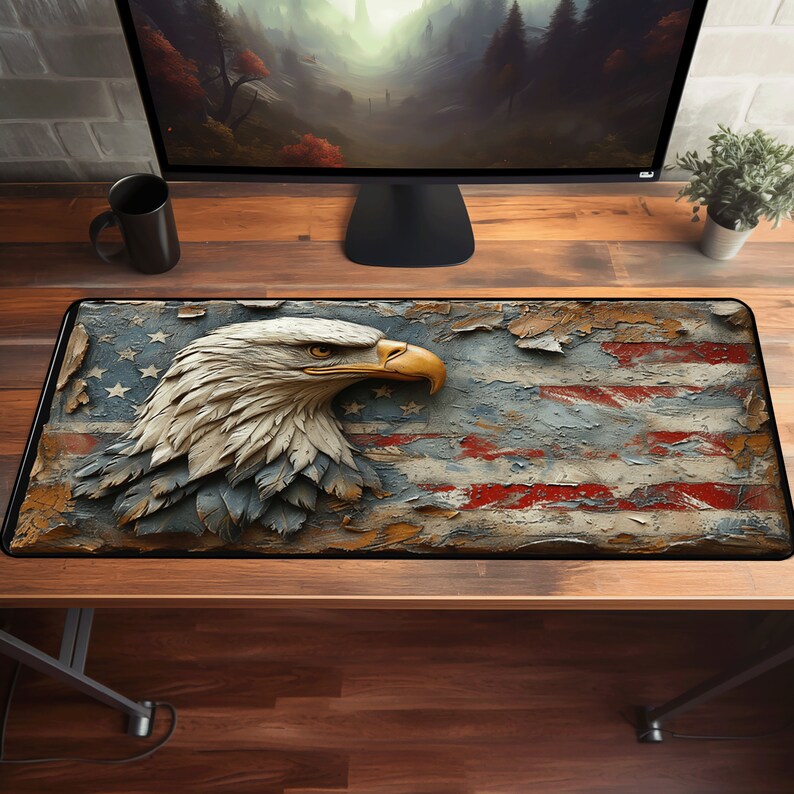 AMERICAN FLAG DESKMAT Decor, Extended 3D Gaming Desk Mat, Keyboard ...