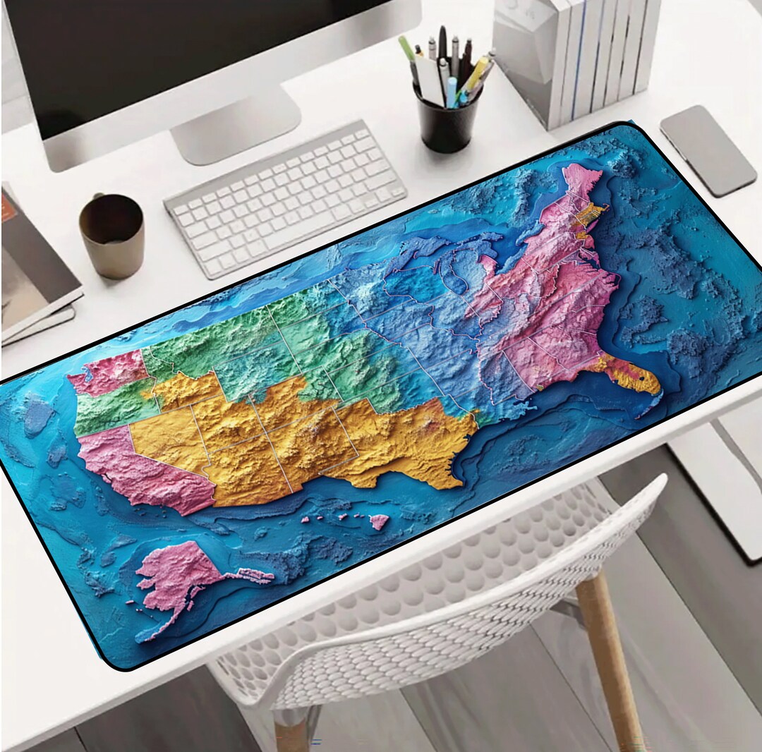 MAP of AMERICA MOUSEPAD Large Desk Mat Unique 3D Map Desk Decor Cute ...