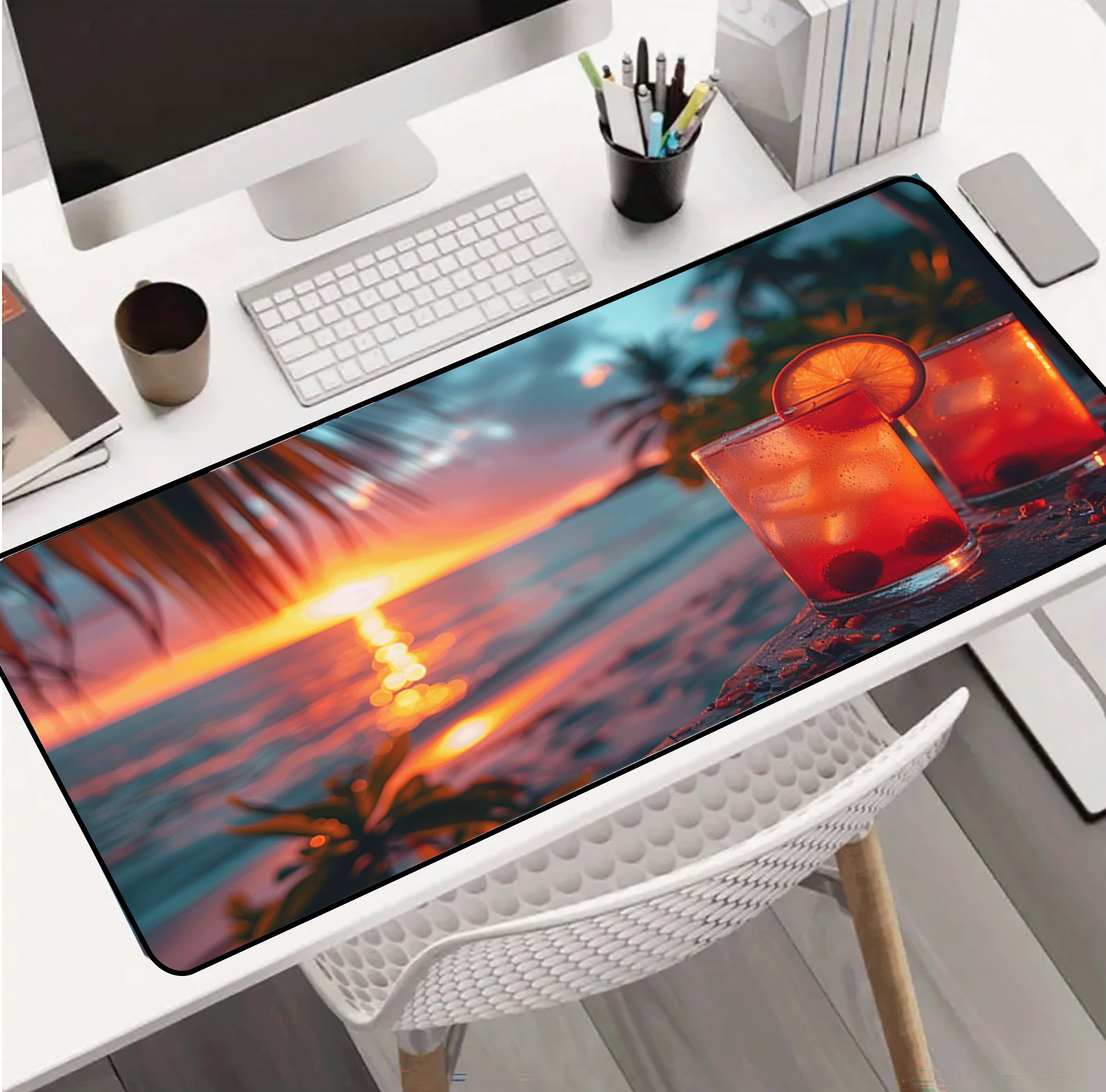 TROPICAL DESK MAT Cocktail Mouse Pad Cute Gaming Deskmat Relaxed Beach ...