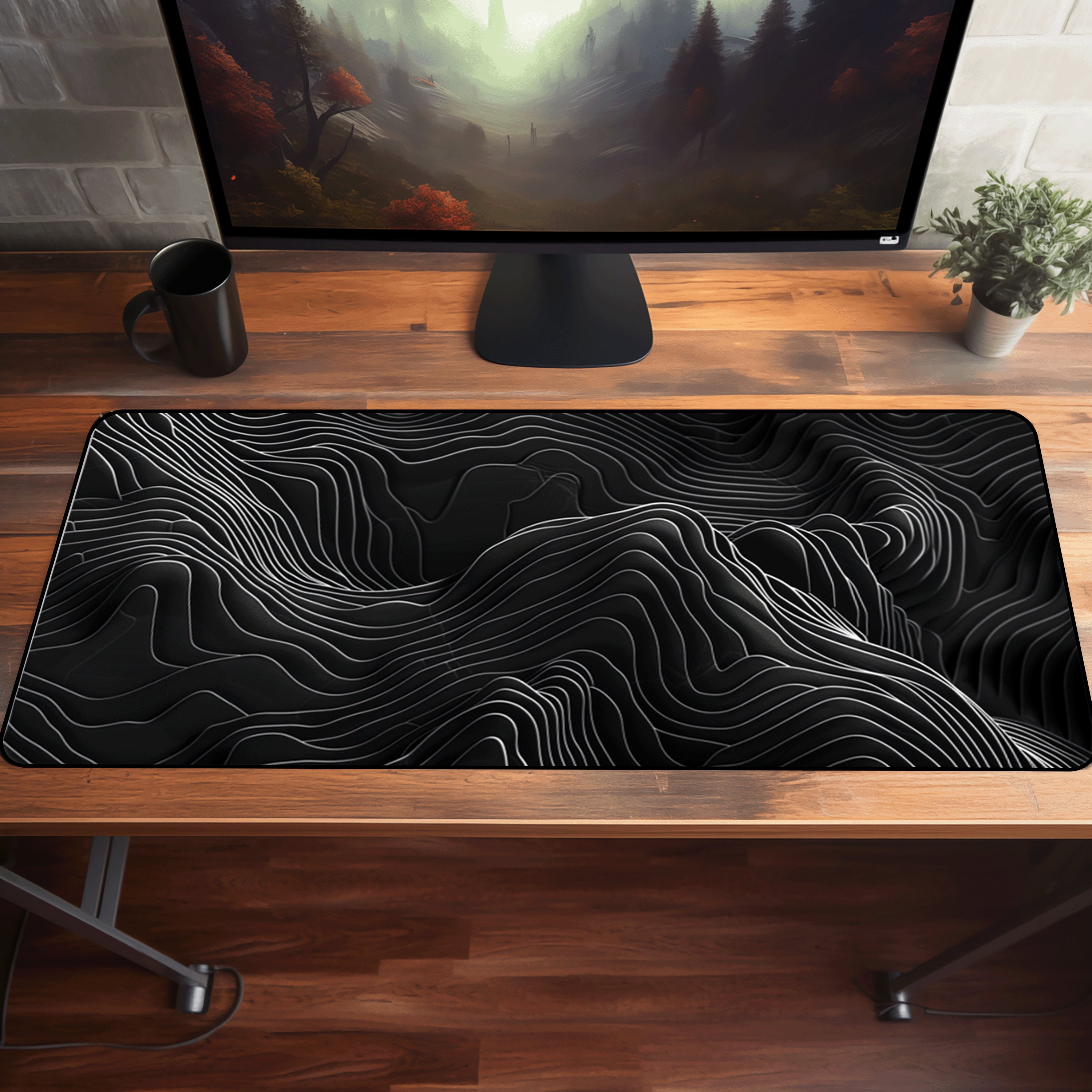 BLACK TOPOGRAPHIC DESKMAT, Dimensional Desk Pad, Gaming Mouse Pad, Xl ...