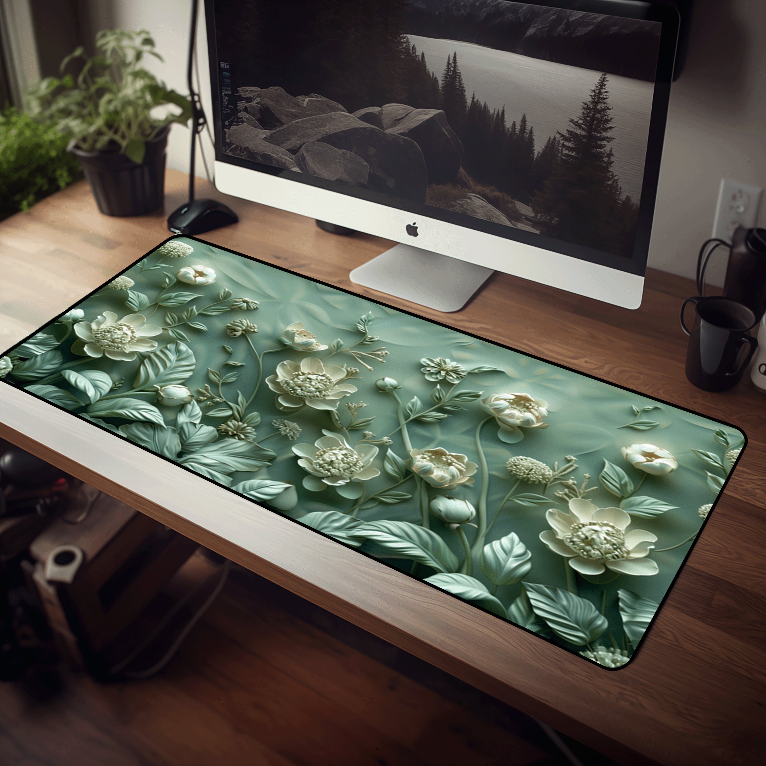 GREEN FLOWER DESKMAT Cute Mouse Pad Large Mousepad Anime Desk Mat ...