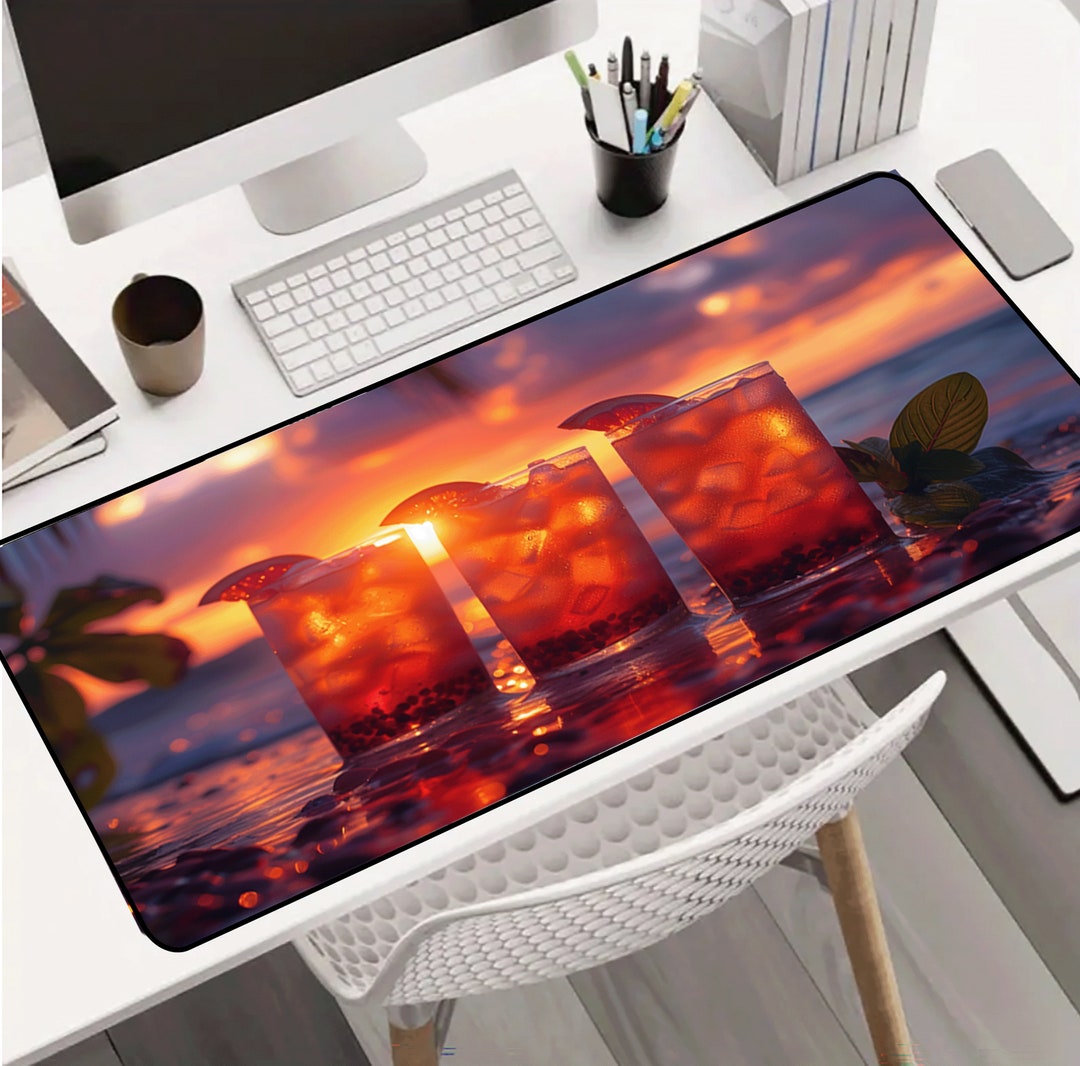 TROPICAL DESK MAT Cocktail Mouse Pad Cute Gaming Deskmat Relaxed Beach ...