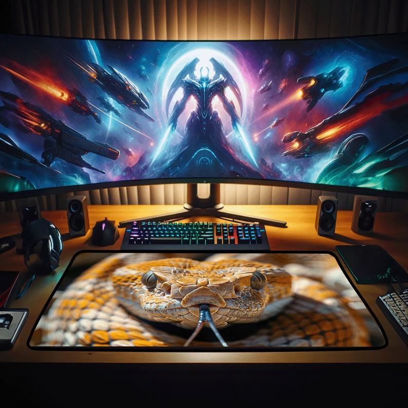 RATTLESNAKE DESK MAT, Snake Animal Mouse Pad, Custom Xl Gamer Gaming ...