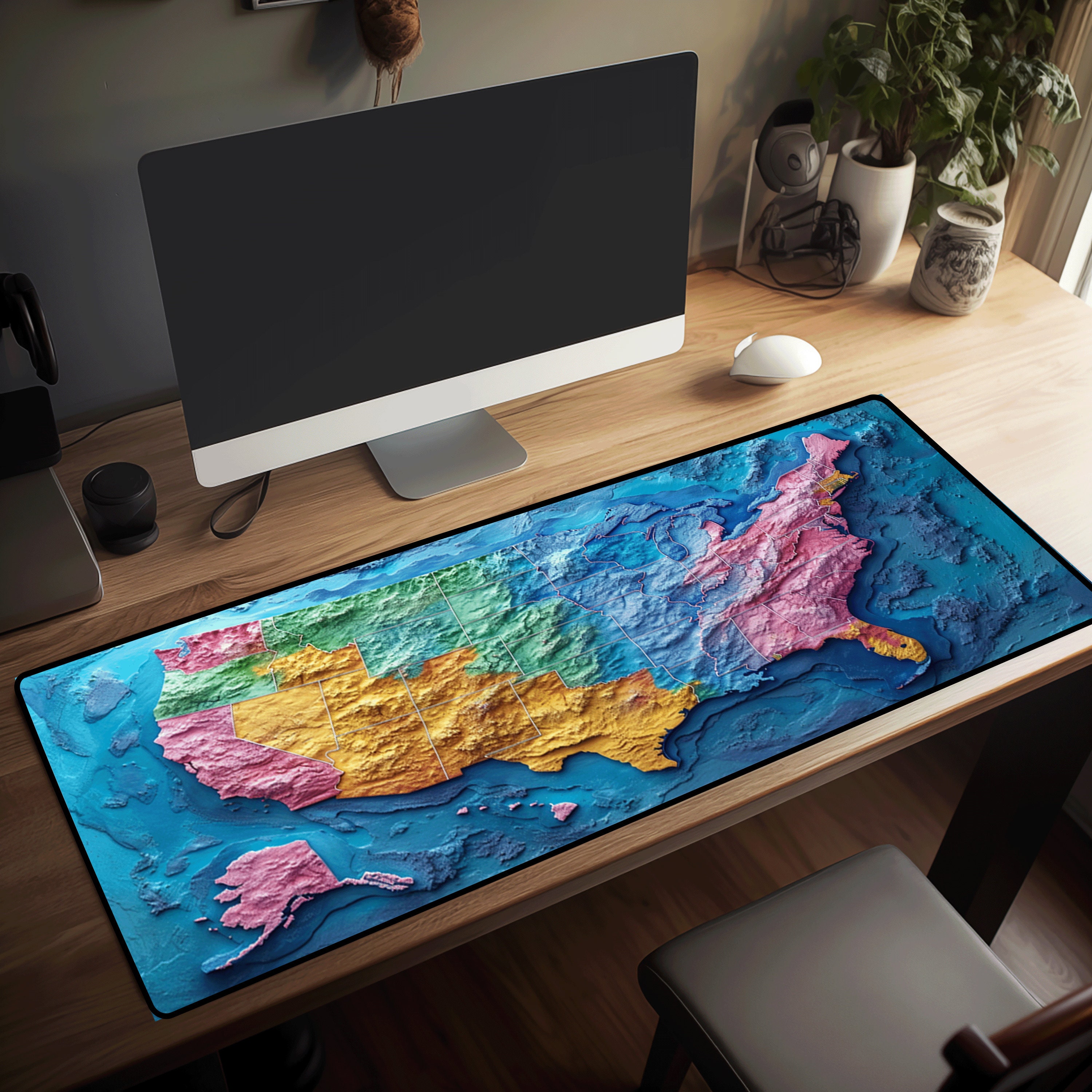 MAP of AMERICA MOUSEPAD Large Desk Mat Unique 3D Map Desk Decor Cute ...
