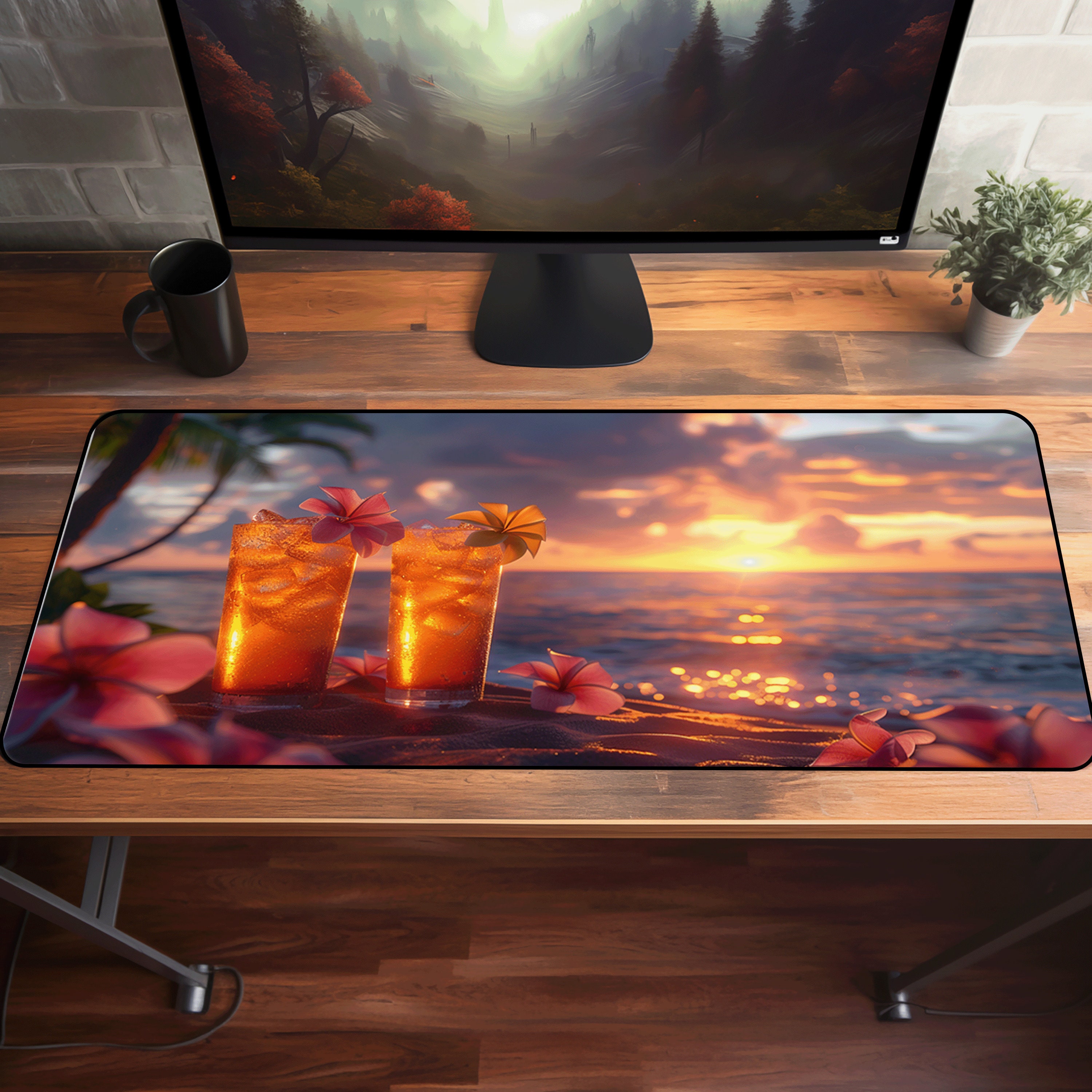 TROPICAL DESK MAT Cocktail Mouse Pad Cute Gaming Deskmat Relaxed Beach ...