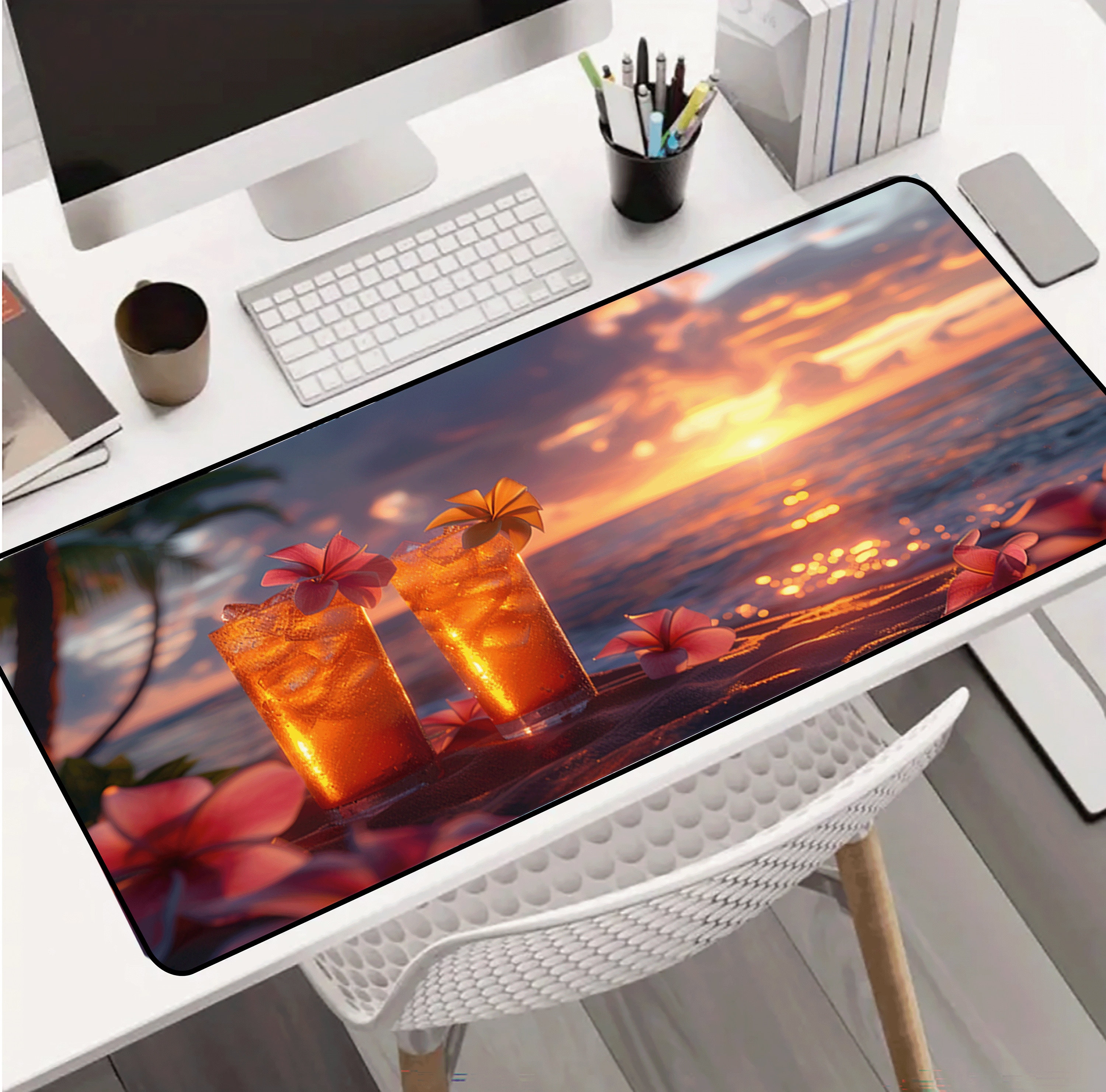 TROPICAL DESK MAT Cocktail Mouse Pad Cute Gaming Deskmat Relaxed Beach ...