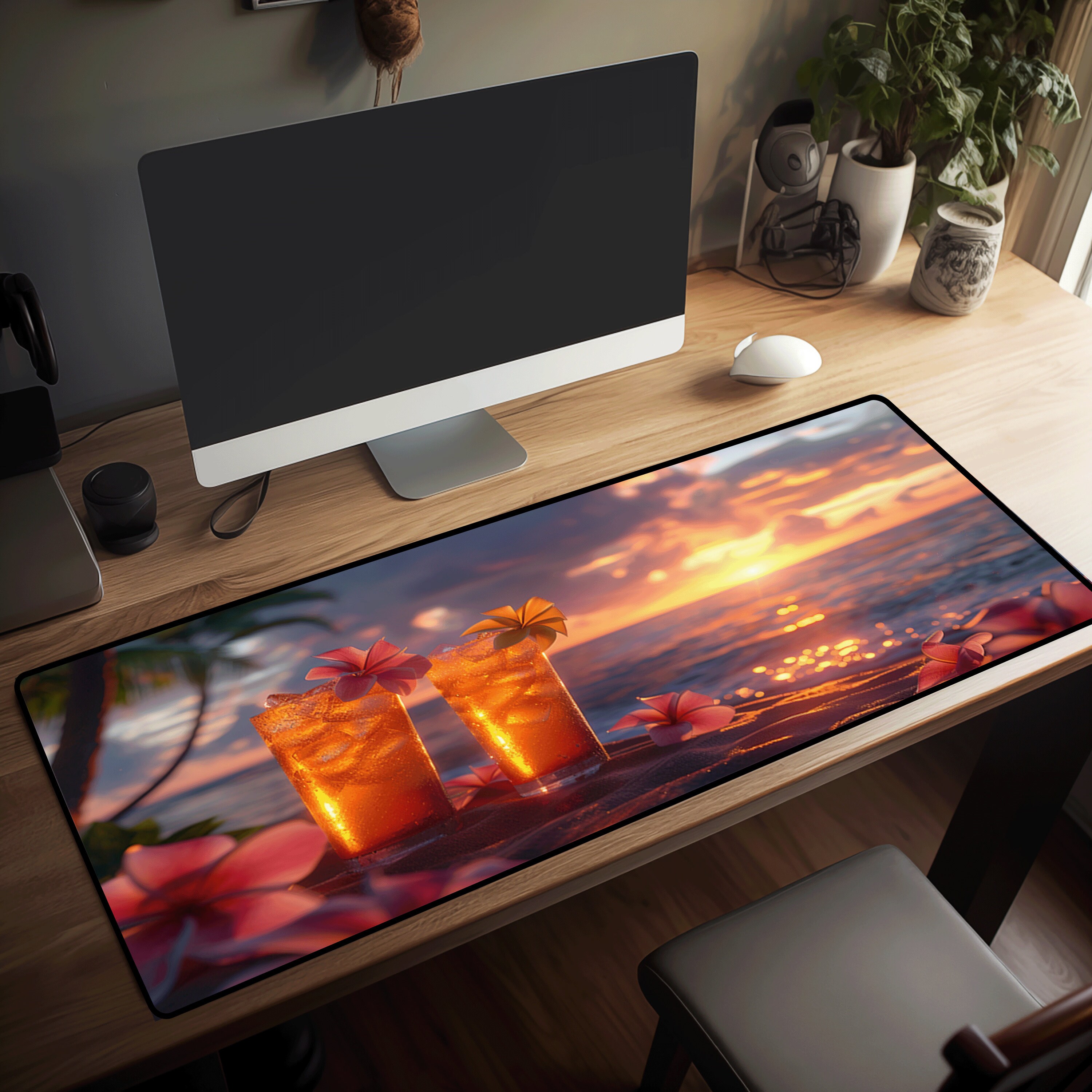 TROPICAL DESK MAT Cocktail Mouse Pad Cute Gaming Deskmat Relaxed Beach ...