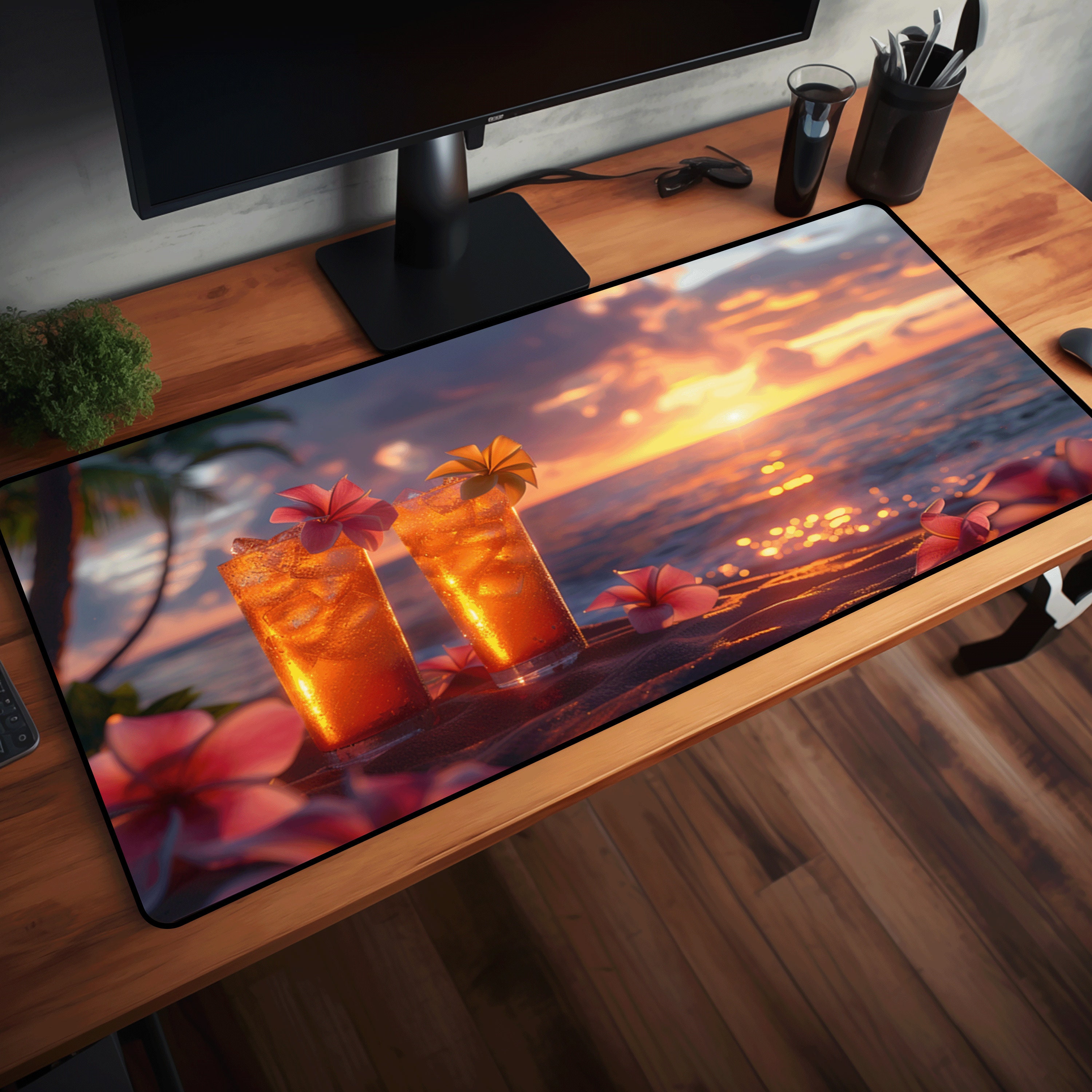 TROPICAL DESK MAT Cocktail Mouse Pad Cute Gaming Deskmat Relaxed Beach ...