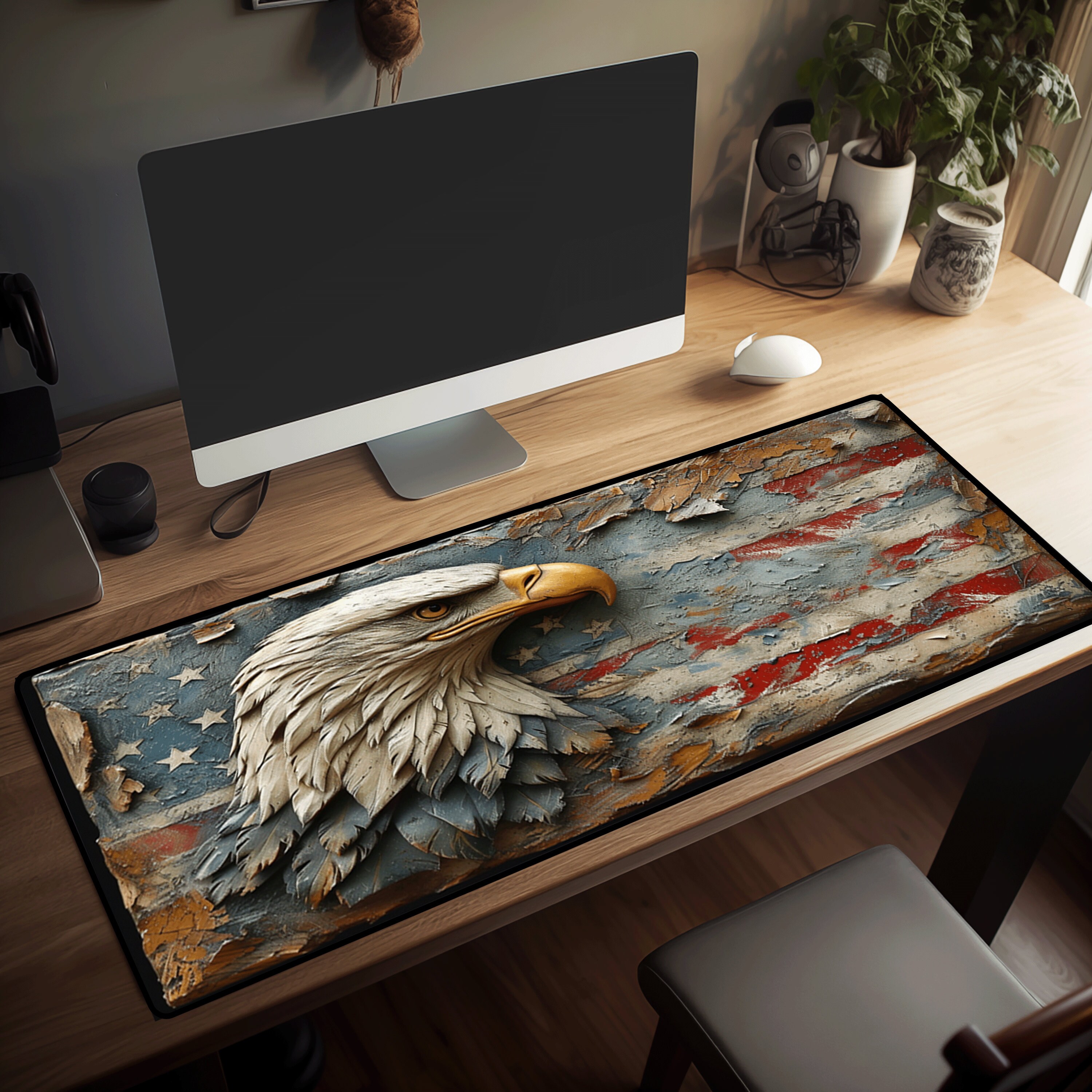 AMERICAN FLAG DESKMAT Decor, Extended 3D Gaming Desk Mat, Keyboard ...