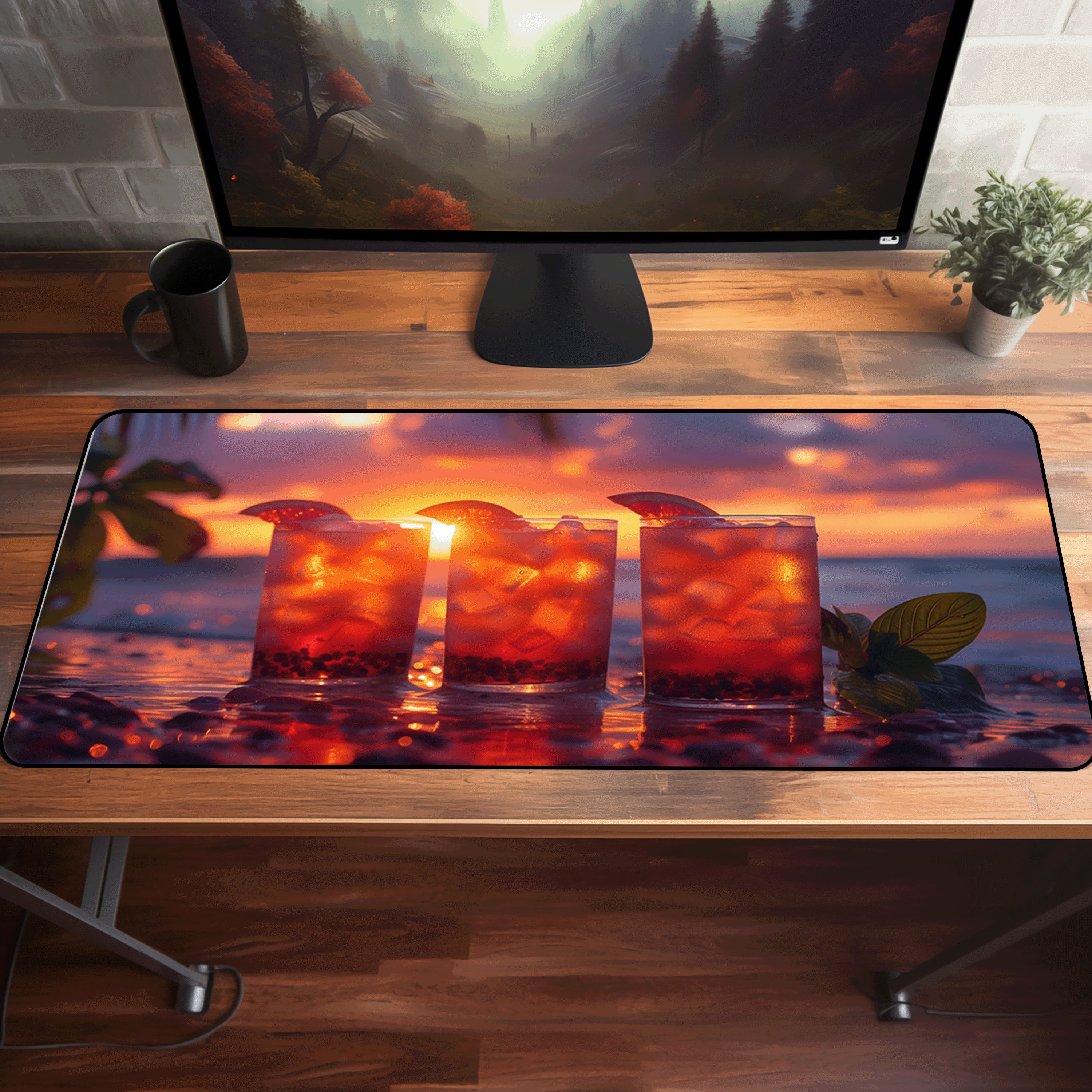 TROPICAL DESK MAT Cocktail Mouse Pad Cute Gaming Deskmat Relaxed Beach ...