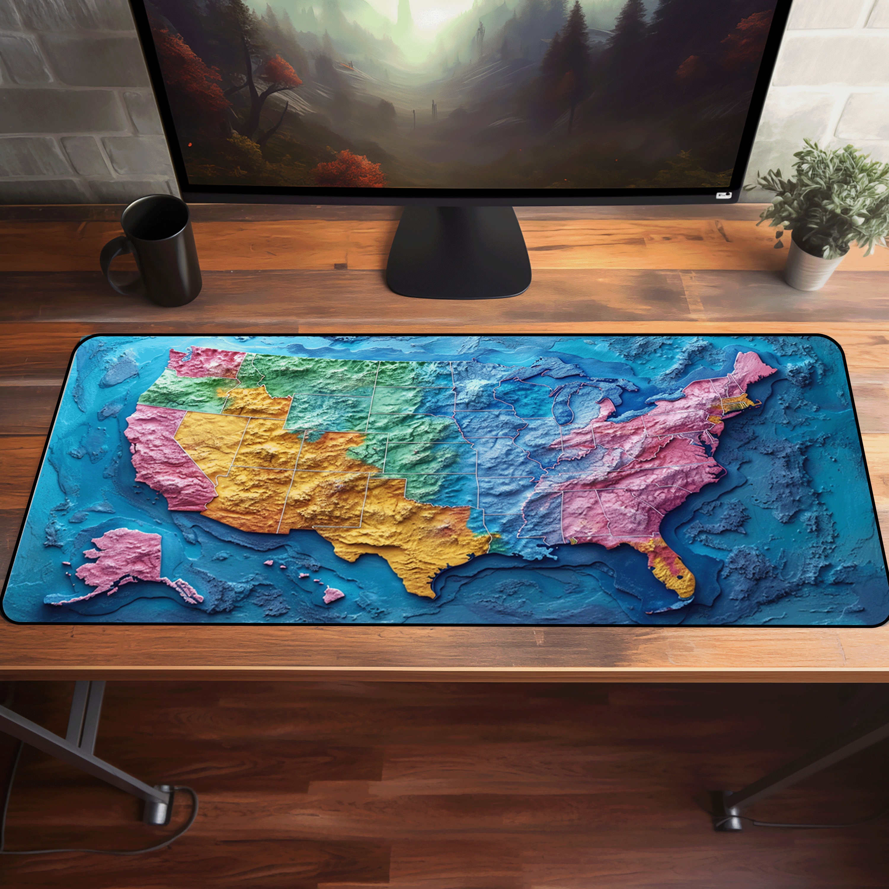 MAP of AMERICA MOUSEPAD Large Desk Mat Unique 3D Map Desk Decor Cute ...