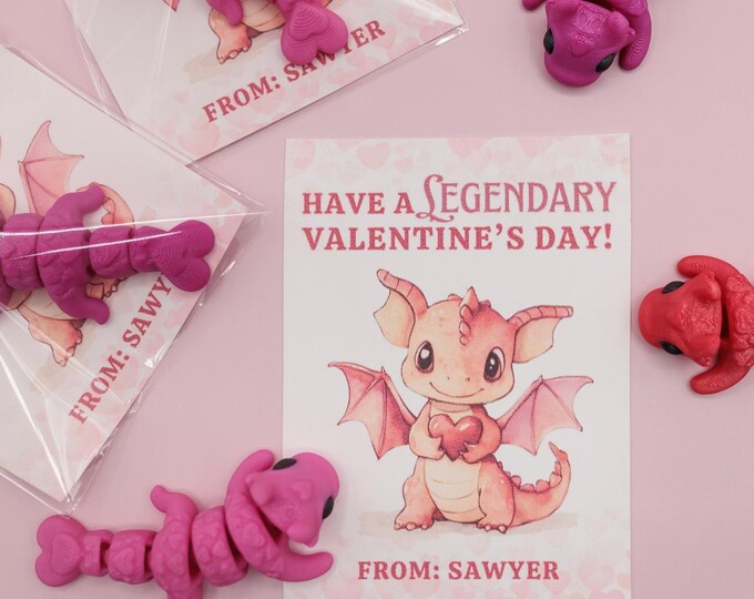 3D Printed Dragon Valentines for School, Valentine's Day Fidget Bundle ...