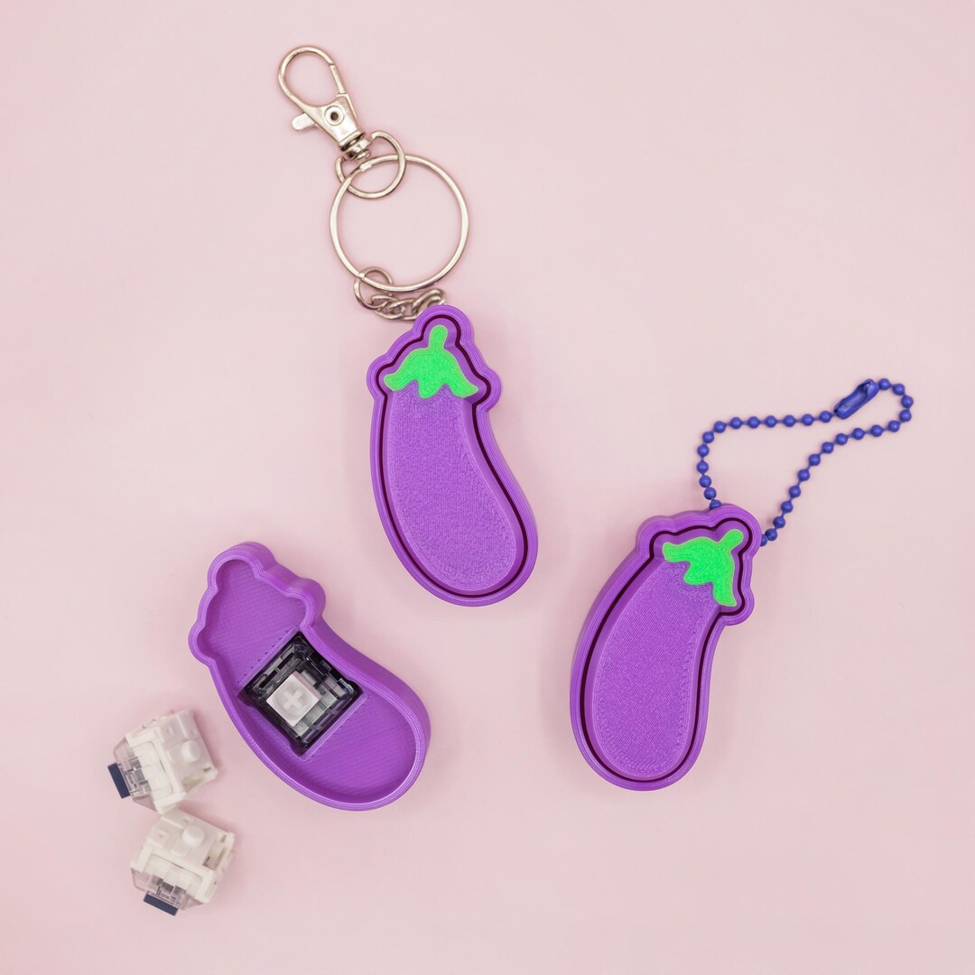 Eggplant Shaped Fidget Clicker Keychain, 3D Printed Clicky Fidget With ...