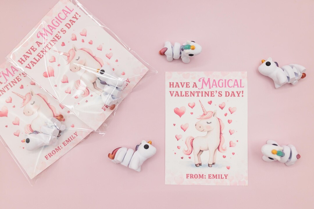 Unicorn Valentines for School, 3D Printed Valentine's Day Fidget Bundle ...