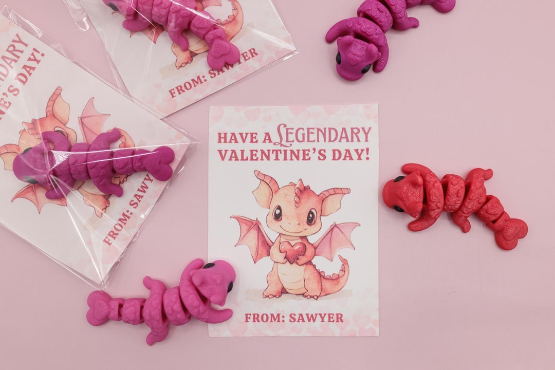 3D Printed Dragon Valentines for School, Valentine's Day Fidget Bundle ...