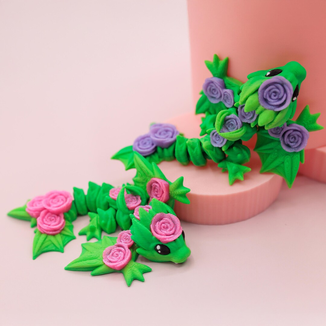 Little 3D Printed Rose Dragon Fidgets, Cute Baby Rose Wyvern Dragons ...