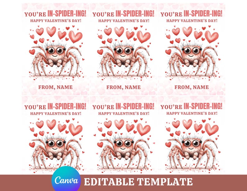 Canva Template for Jumping Spider Themed Valentine Cards, Digital ...