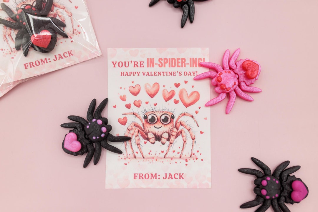 Cute 3D Printed Spider Fidget Valentines for School, Valentine's Day ...