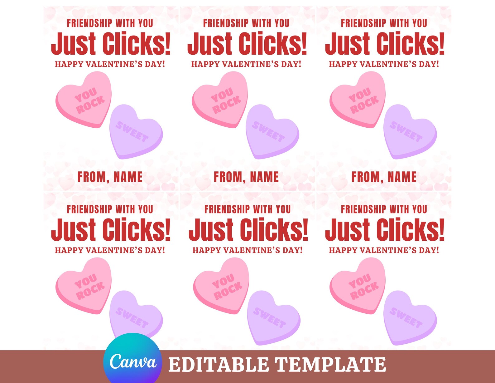 Canva Template for Heart Fidget Clickers Themed Valentine Cards ...