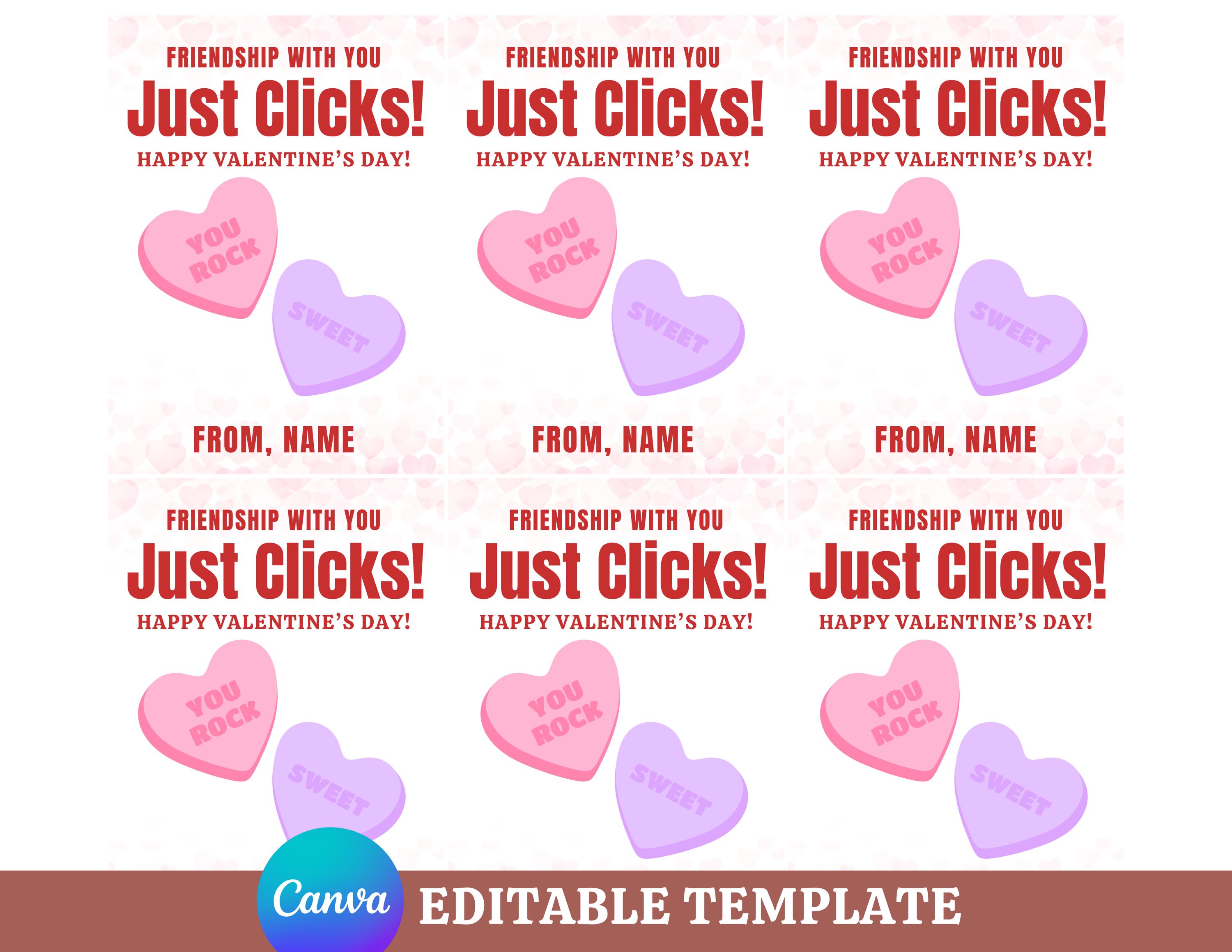 Canva Template for Heart Fidget Clickers Themed Valentine Cards ...