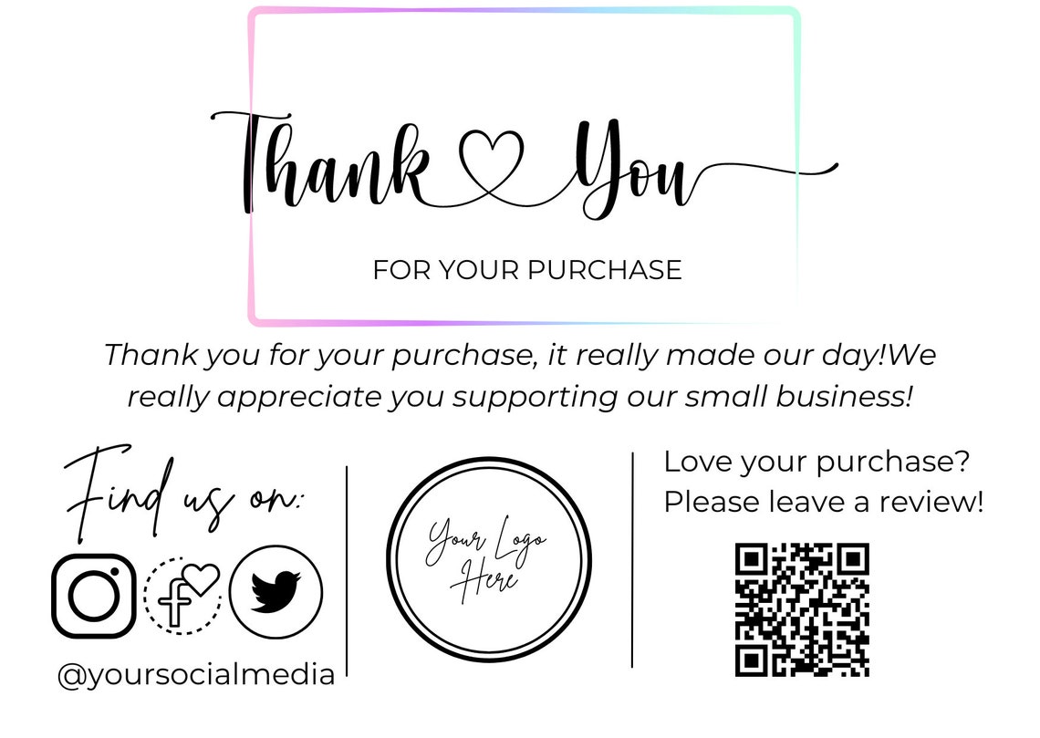 Thank You Card Template: DIY Package Inserts (canva) - Etsy UK