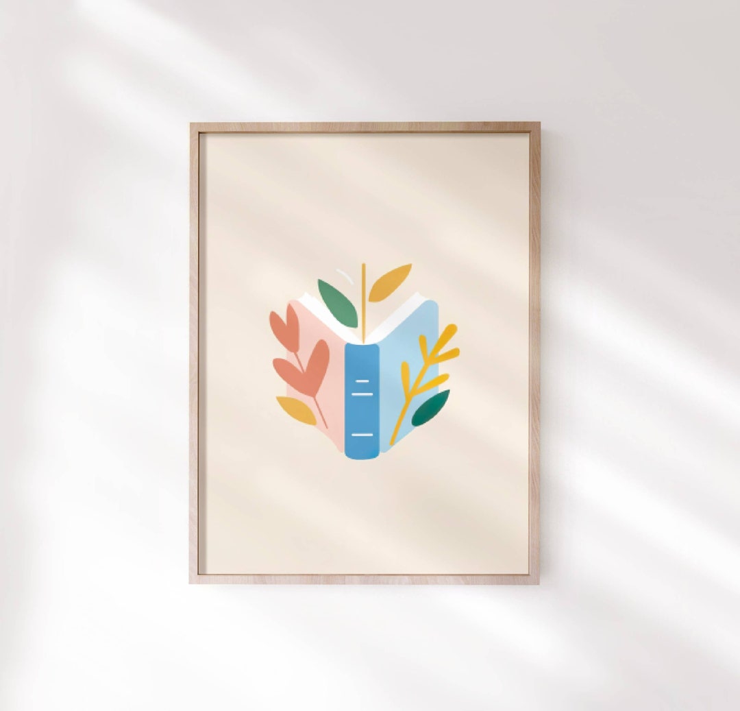 Pastel Open Book Wall Art Print Gallery Wall Minimalist Reading Poster ...