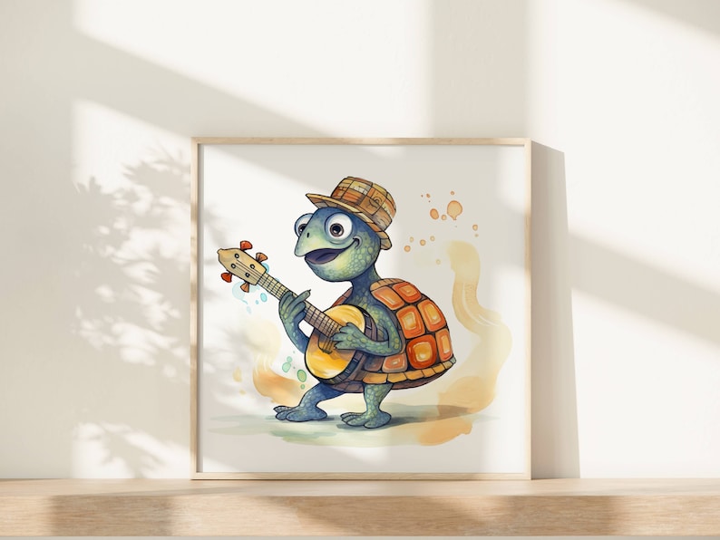 Banjo Turtle Wall Art Print Gallery Wall Decor for Home Gift Idea Funny ...
