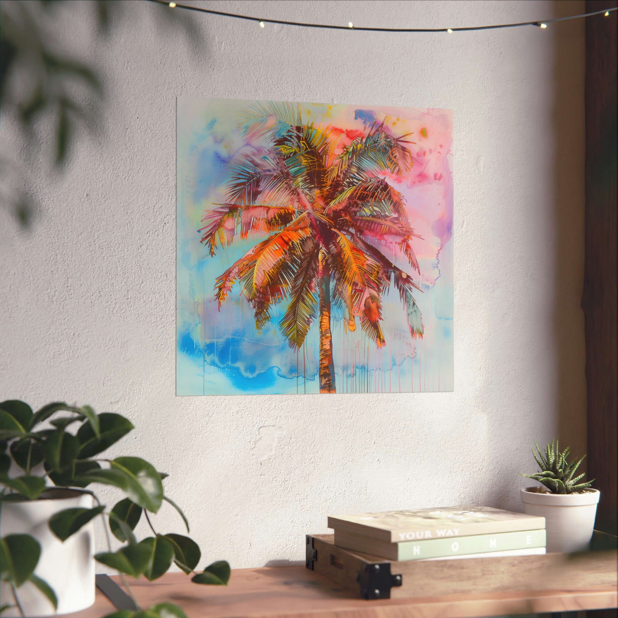 Colorful Palm Tree Watercolor Print Gallery Wall Bohemian Beach House ...