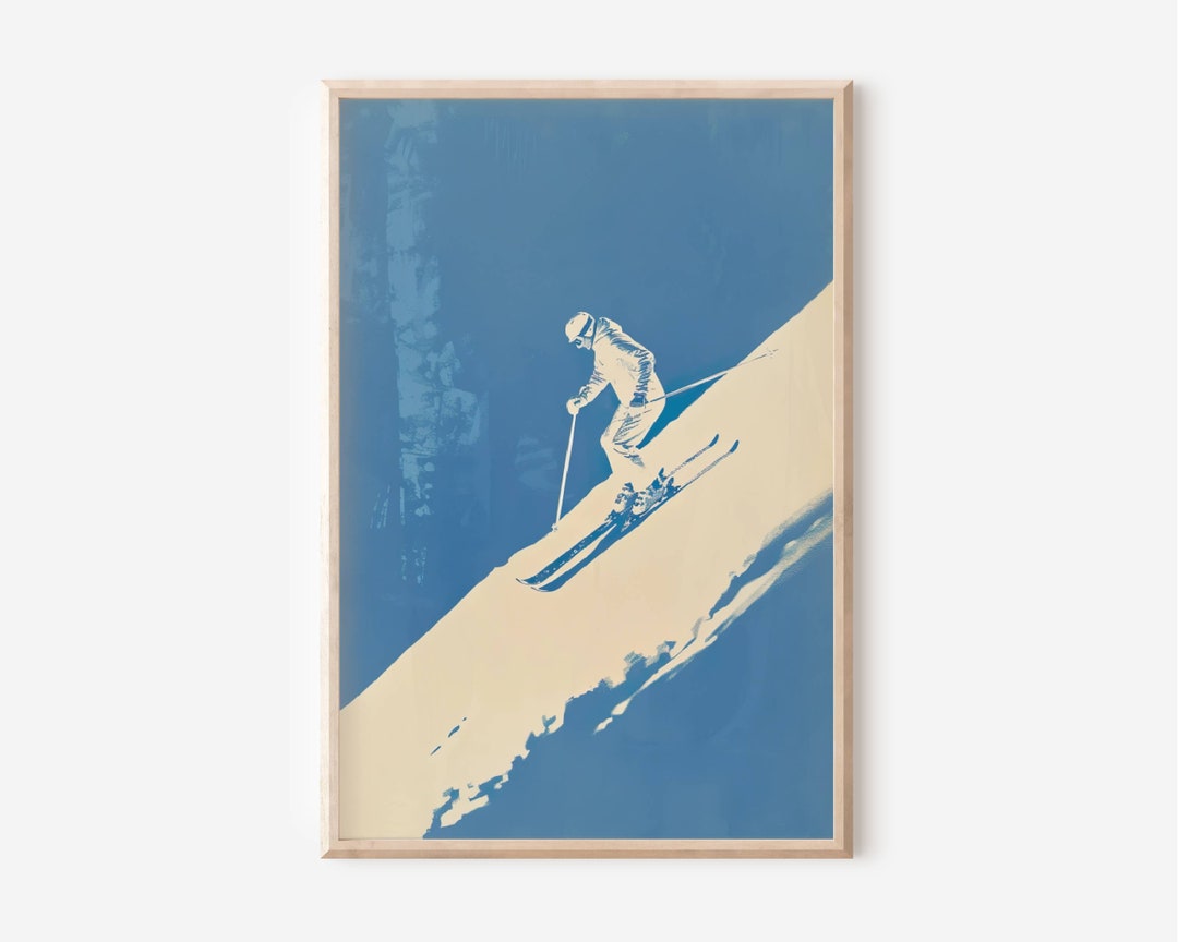 Blue and White Ski Wall Art Print Gallery Wall Ski Posters Snowboard ...