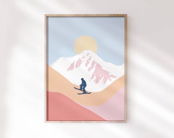 Snowboarding Mountain Art Print, Ski Adventure Home Decor - Etsy