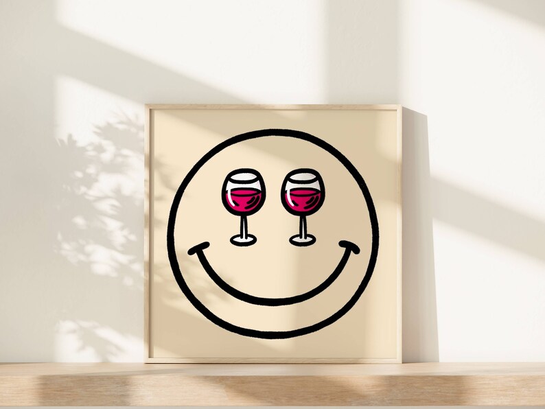 Smiley Wine Wall Art Print Gallery Wall Decor for Wine Lovers Kitchen ...