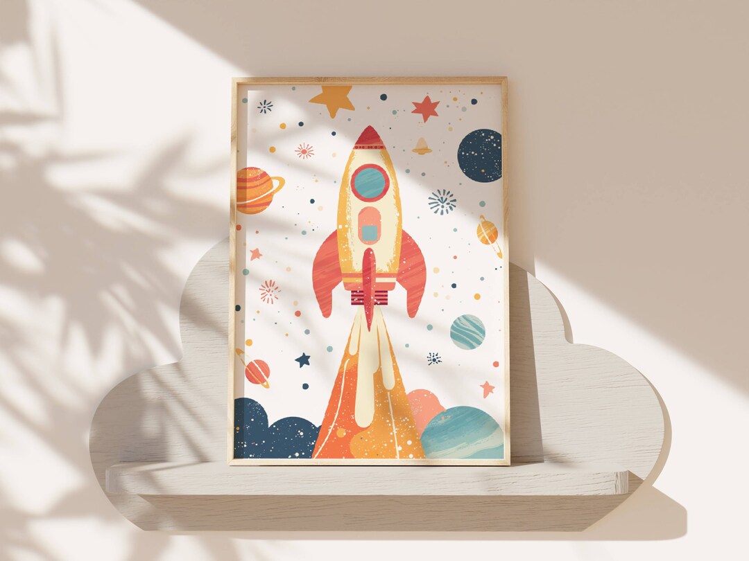 Space Rocket Wall Art Print Gallery Wall Nursery Decor for Home Gift ...